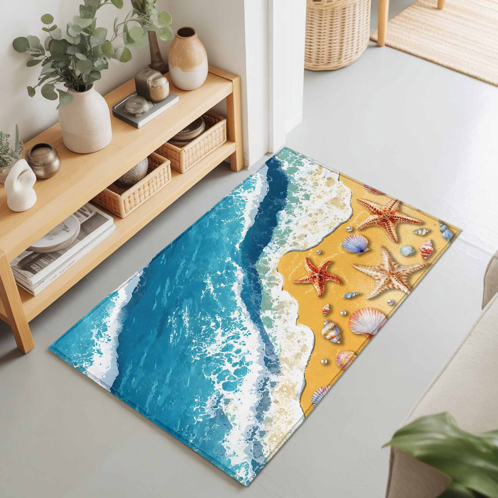 Coastal Ocean Starfish Shell Conch Rectangle Rug 2'x3' Sea Waves Marine ...