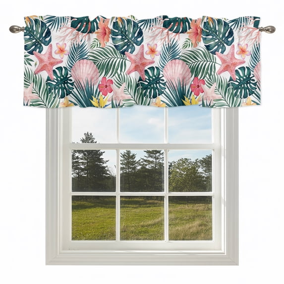 Coastal Ocean Starfish Shell Flower Valances for Windows Tropical Palm ...
