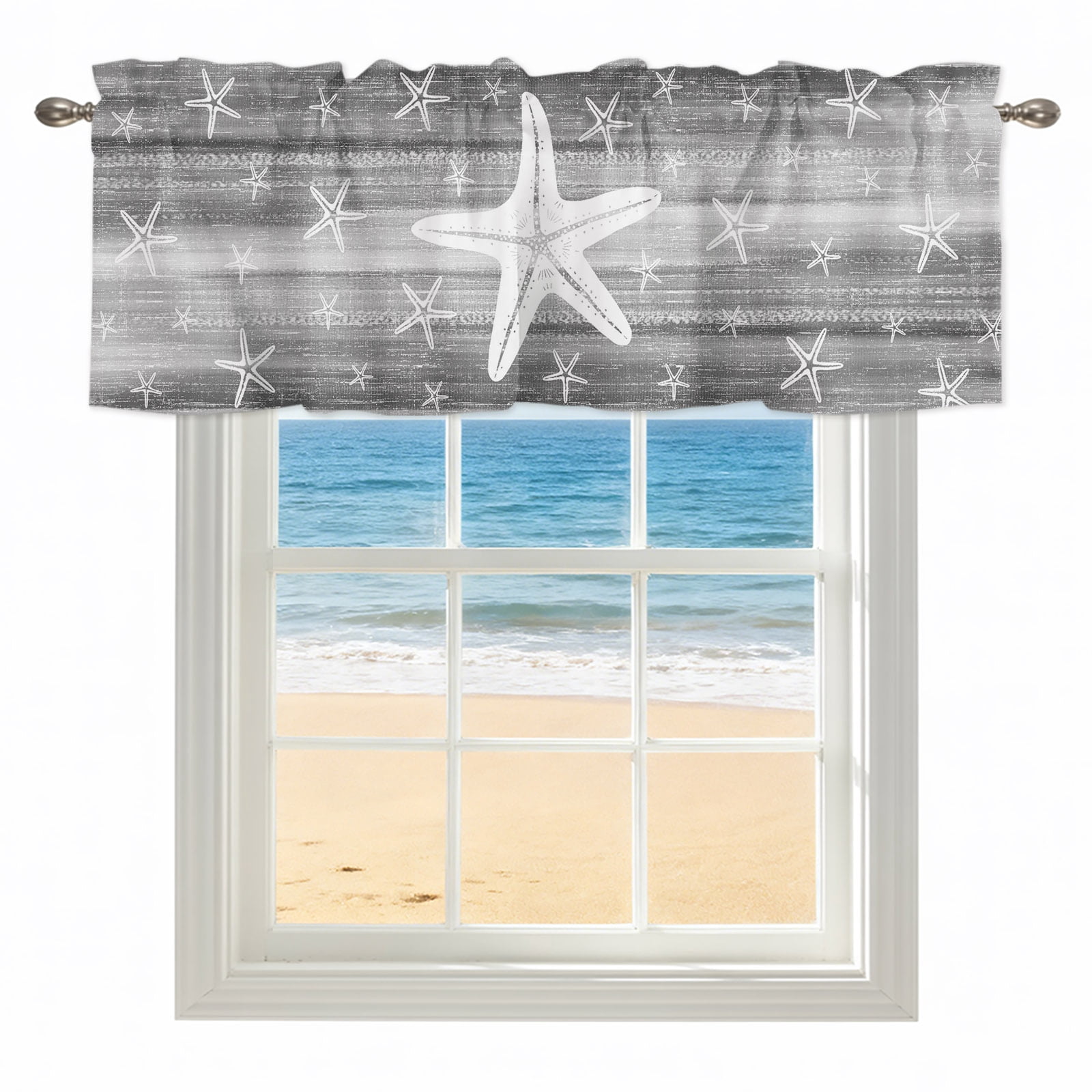 Coastal Ocean Starfish Valances for Windows, Rod Pocket Kitchen Valance ...