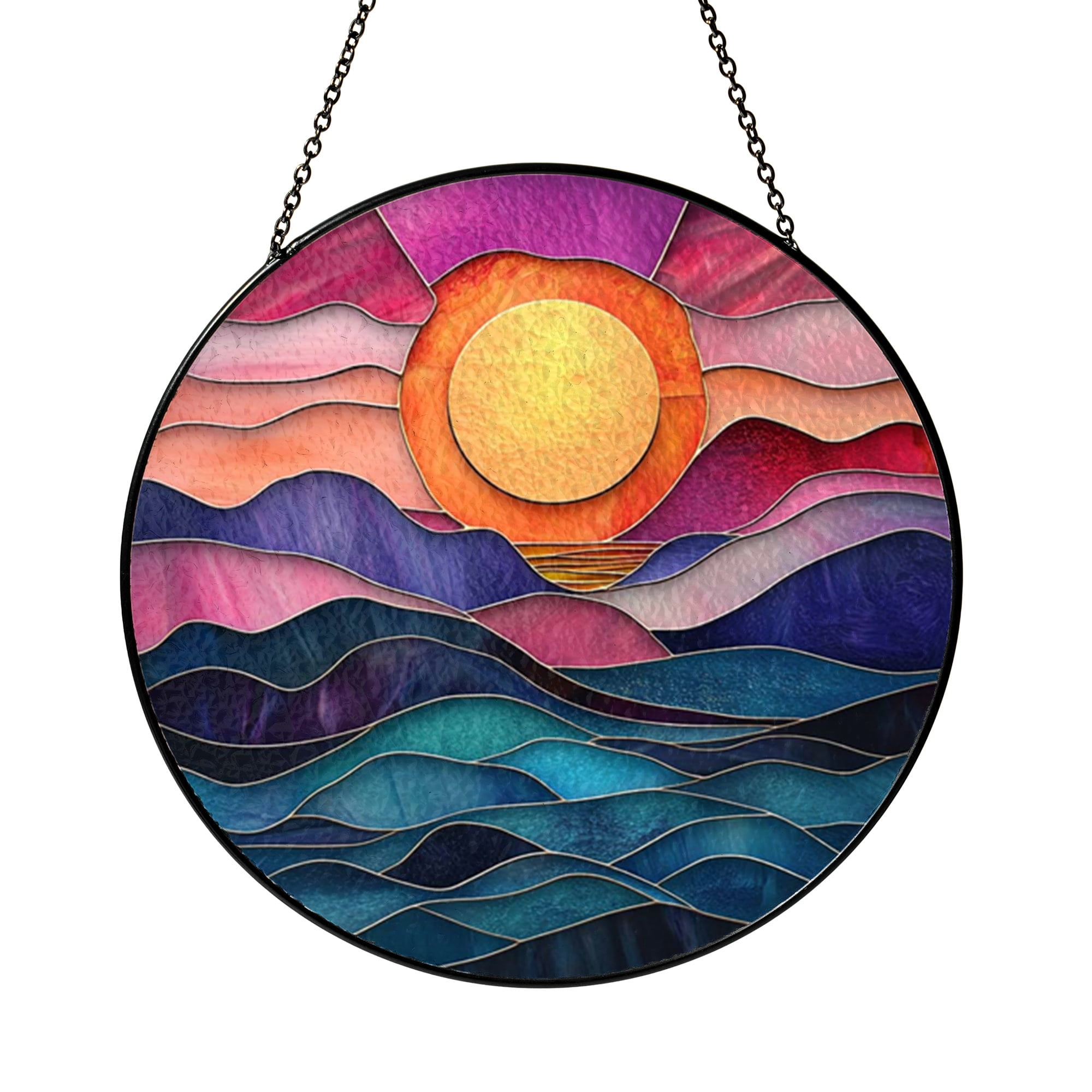 Coastal Ocean Sunset Decorative Stained Glass Style Suncatcher ...
