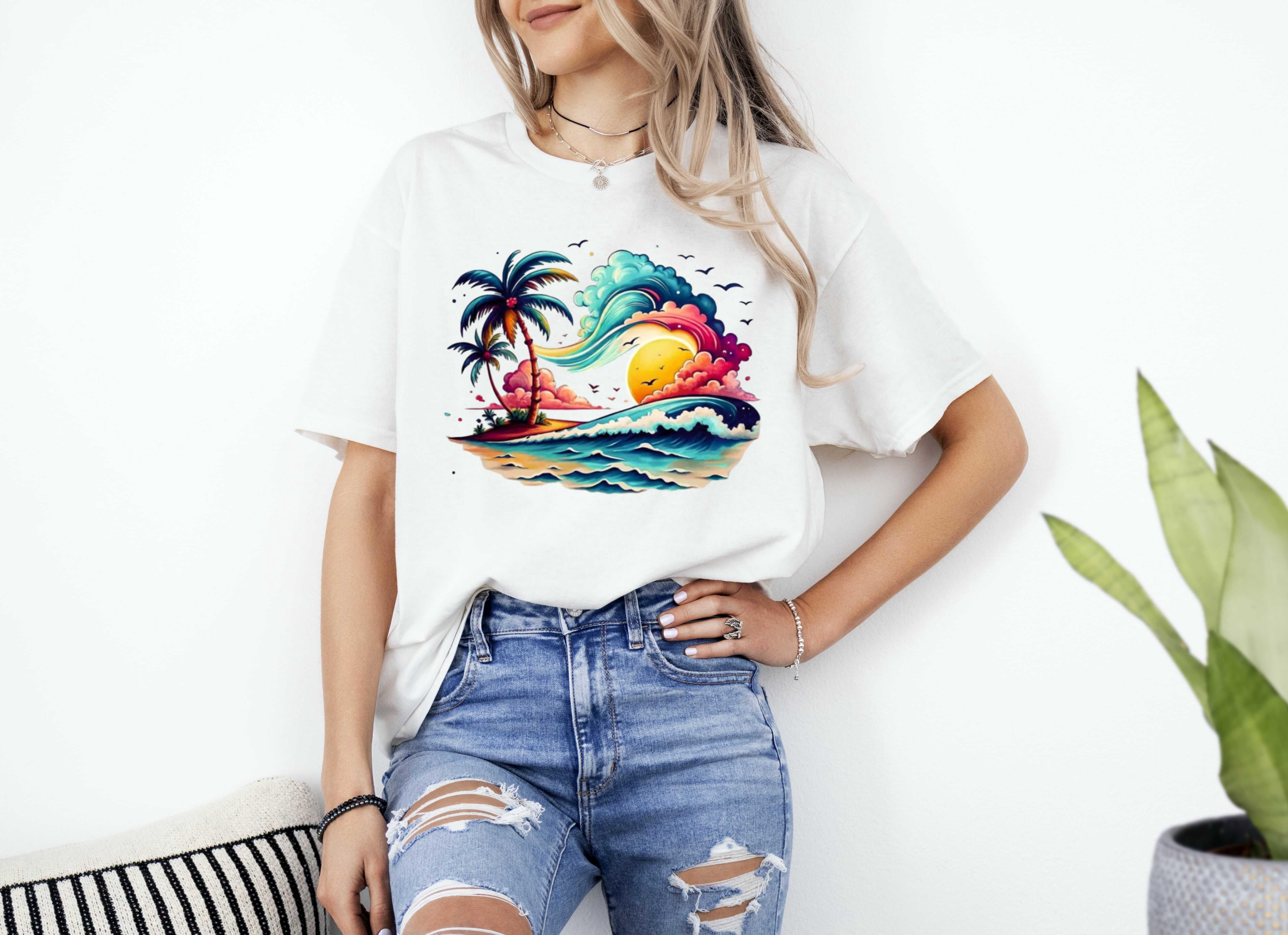 Coastal Ocean T-Shirt With Scenic Summer Design For Beach Lovers, for ...