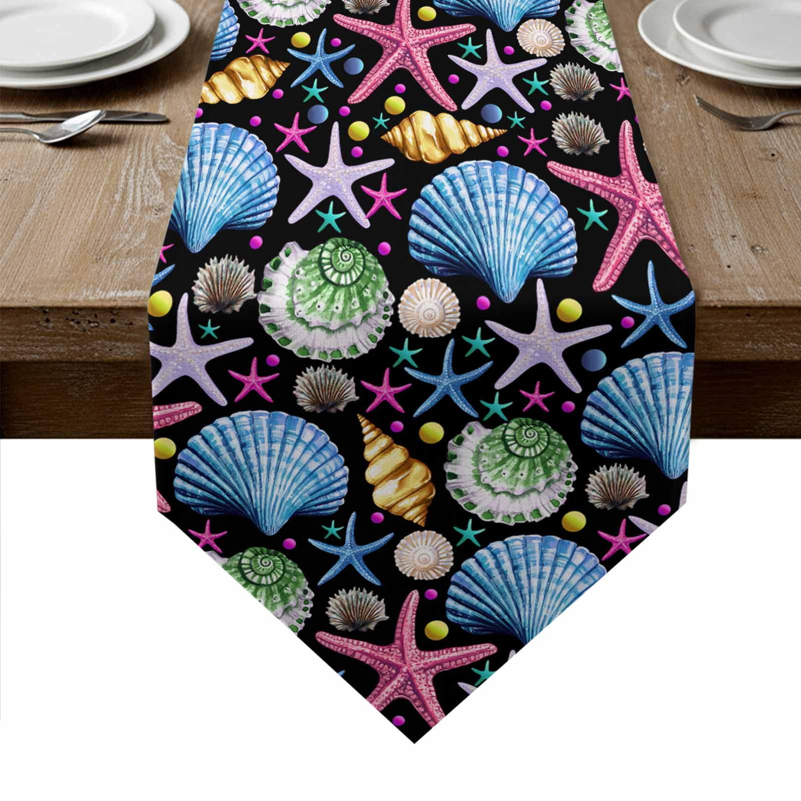 Coastal Ocean Table Runner Linen Burlap Table Runner 36 Inches Small ...