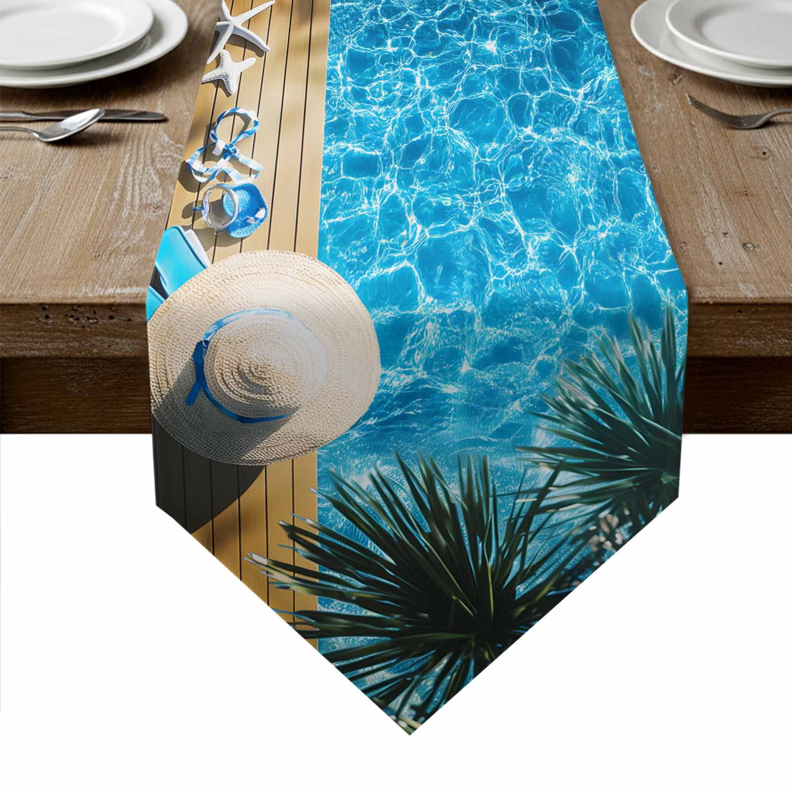 Coastal Ocean Table Runner Linen Burlap Table Runner 72 Inches Long ...