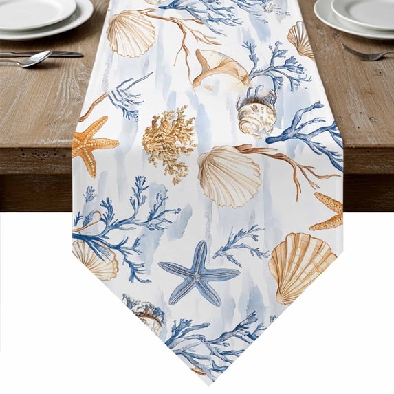 Coastal Ocean Table Runner Linen Burlap Table Runner 72 Inches Long ...