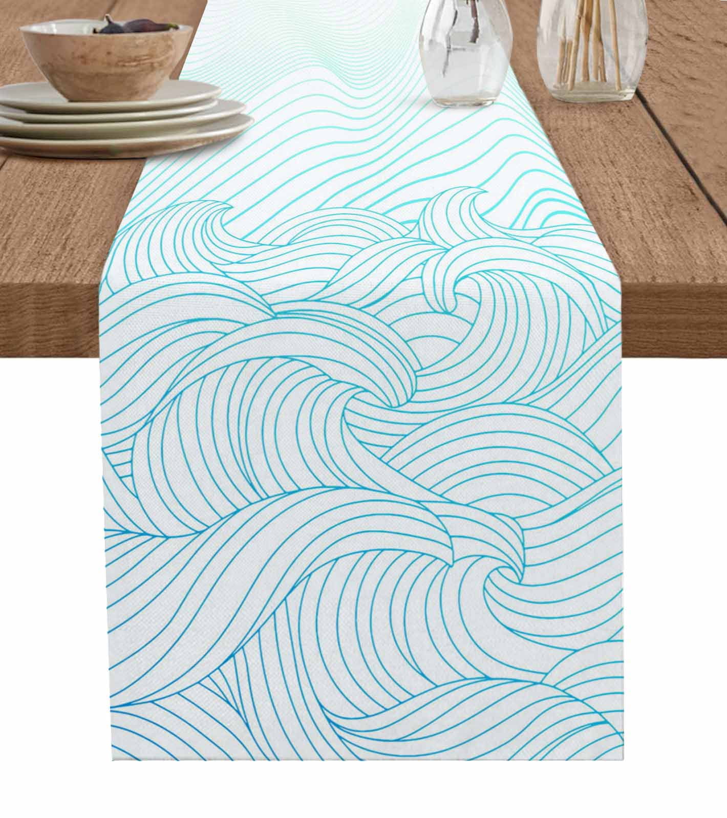 Coastal Ocean Table Runner Modern Minimalist Sea Waves Striped Art ...