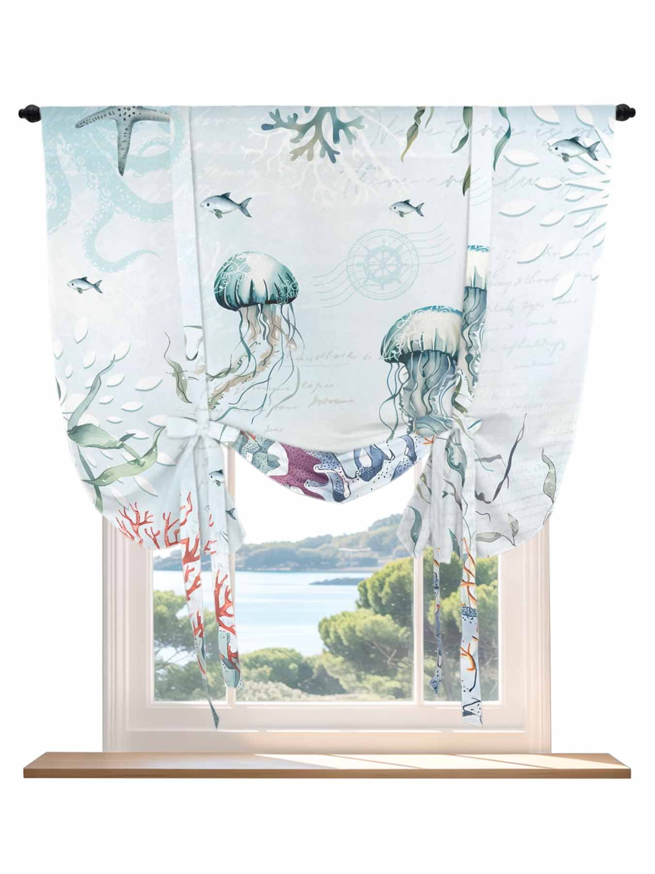 Coastal Ocean Tie Up Curtains for Windows 63 Inch Length Balloon ...