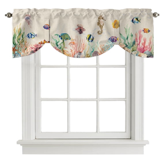 Coastal Ocean Tie Up Valance Curtains Seahorse Coral Seaweed Seashell ...