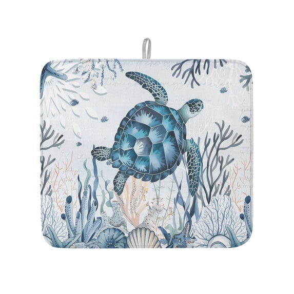 Coastal Ocean Turtle Coral Shell Dish Drying Mats for Kitchen Counter ...