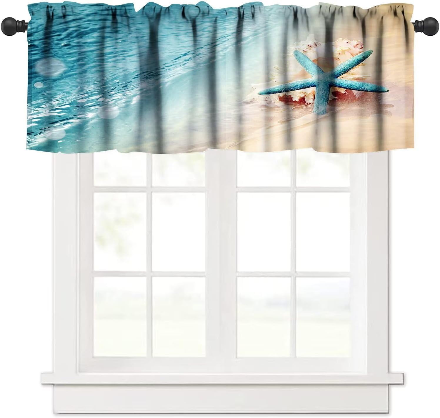 Coastal Ocean Valance Curtain Summer Starfish Sea Shells on Beach Rod ...