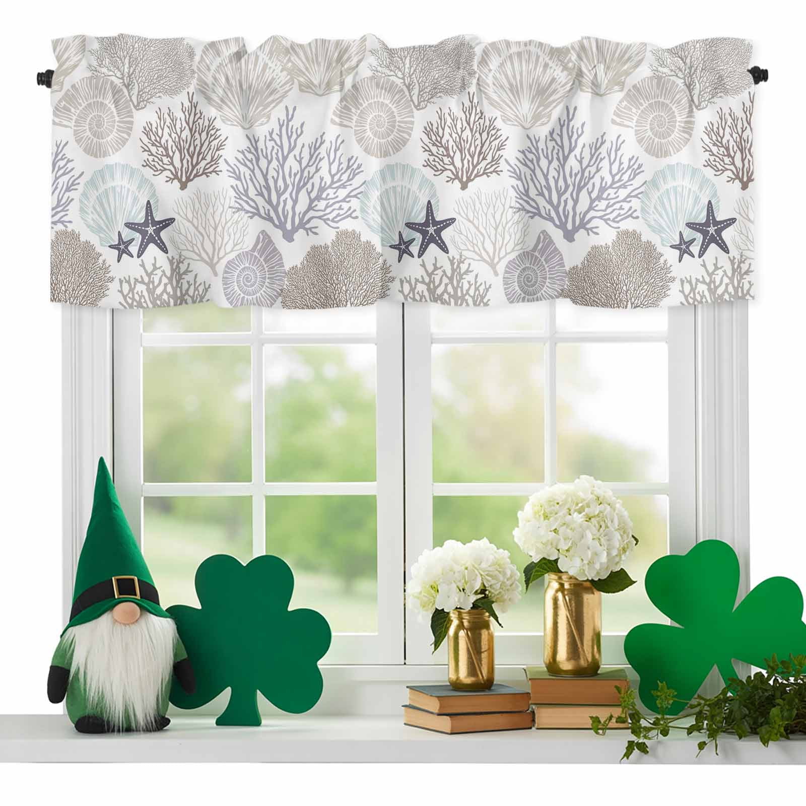Coastal Ocean Valances for Windows, Starfish Shell Coral Modern Art Rod ...