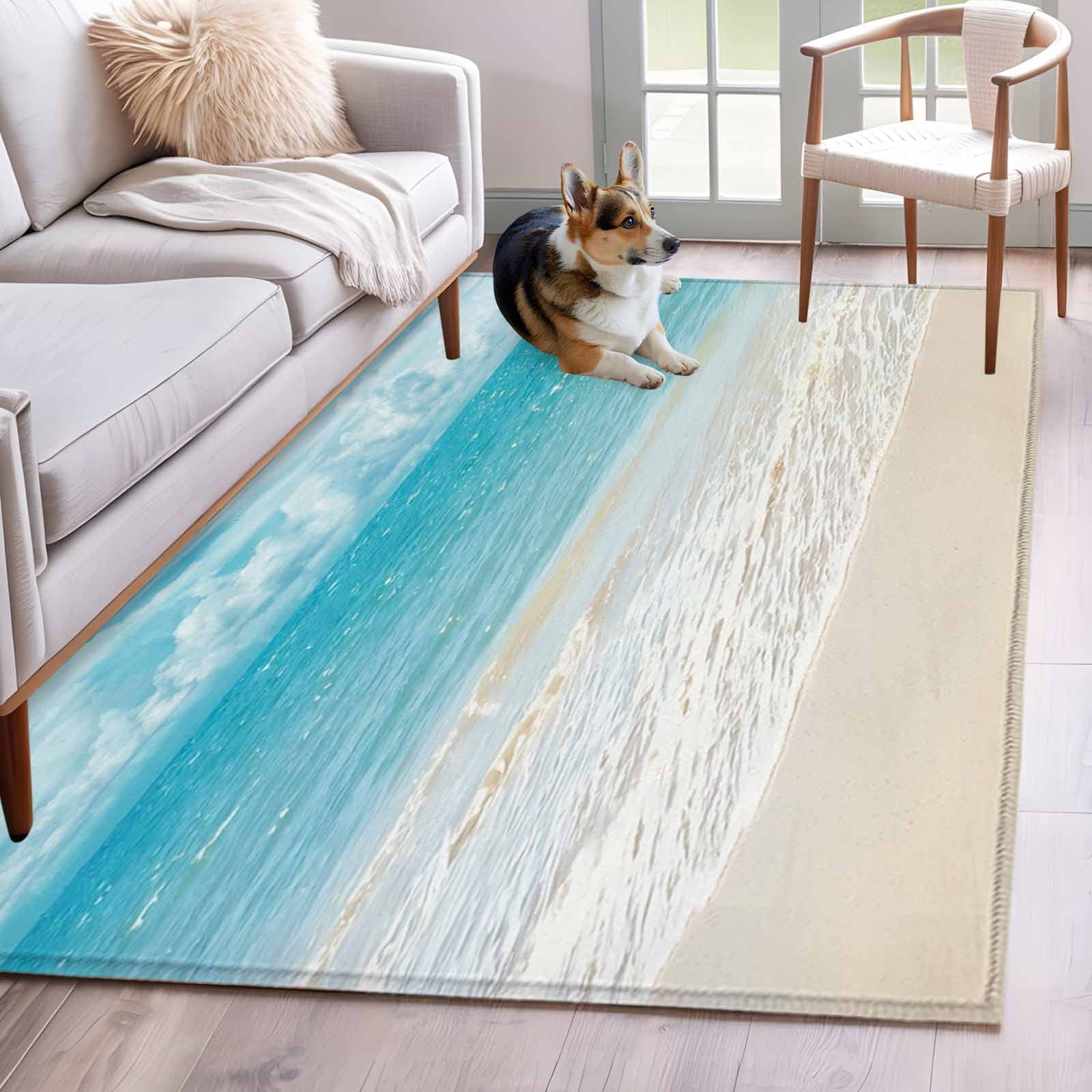 Coastal Ocean Washable Area Rug 4 x 6 ft Ocean Waves Beach Sea Shore ...