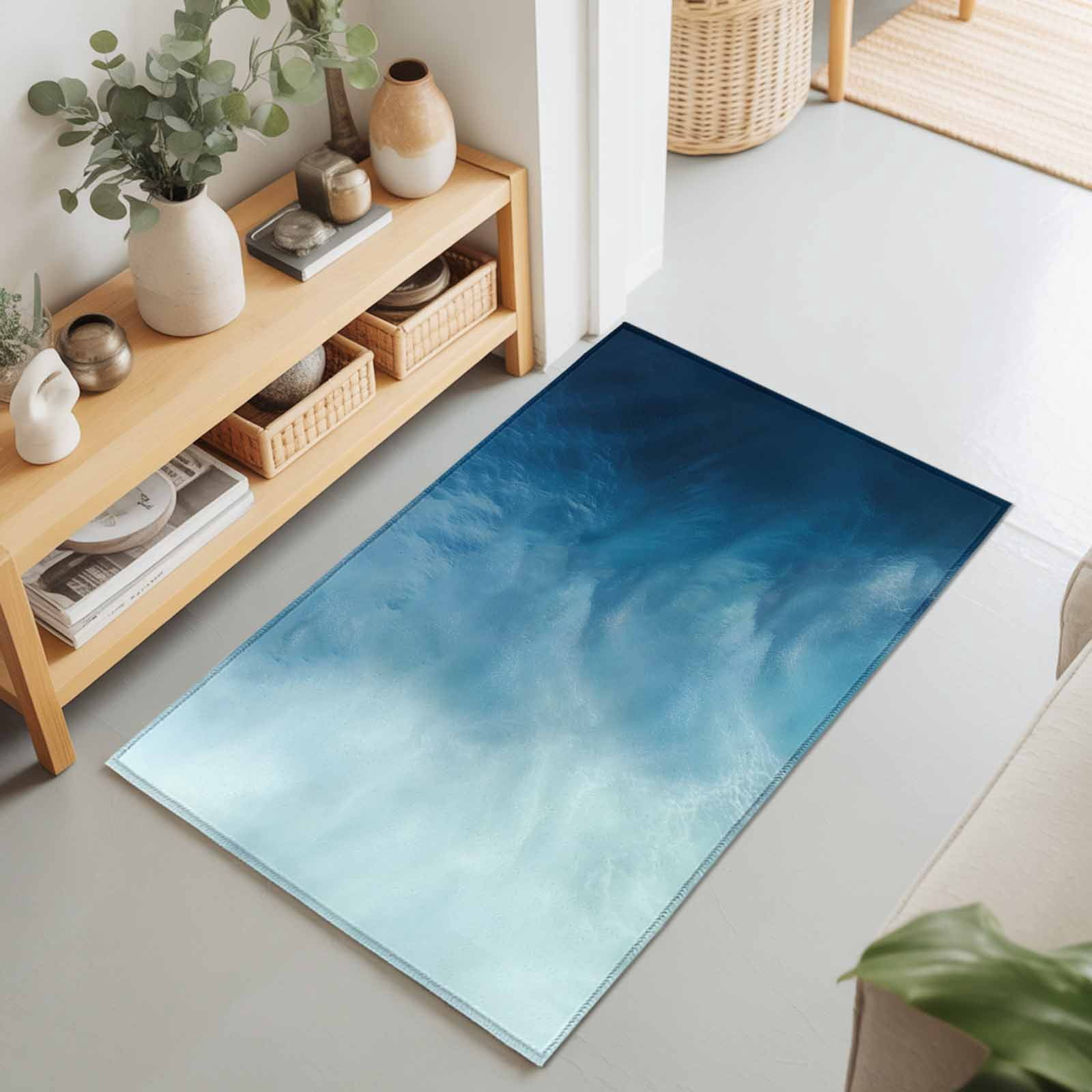 Coastal Ocean Wave Ombre Style Rectangle Rug 2'x3' Blue Gradient Beach ...