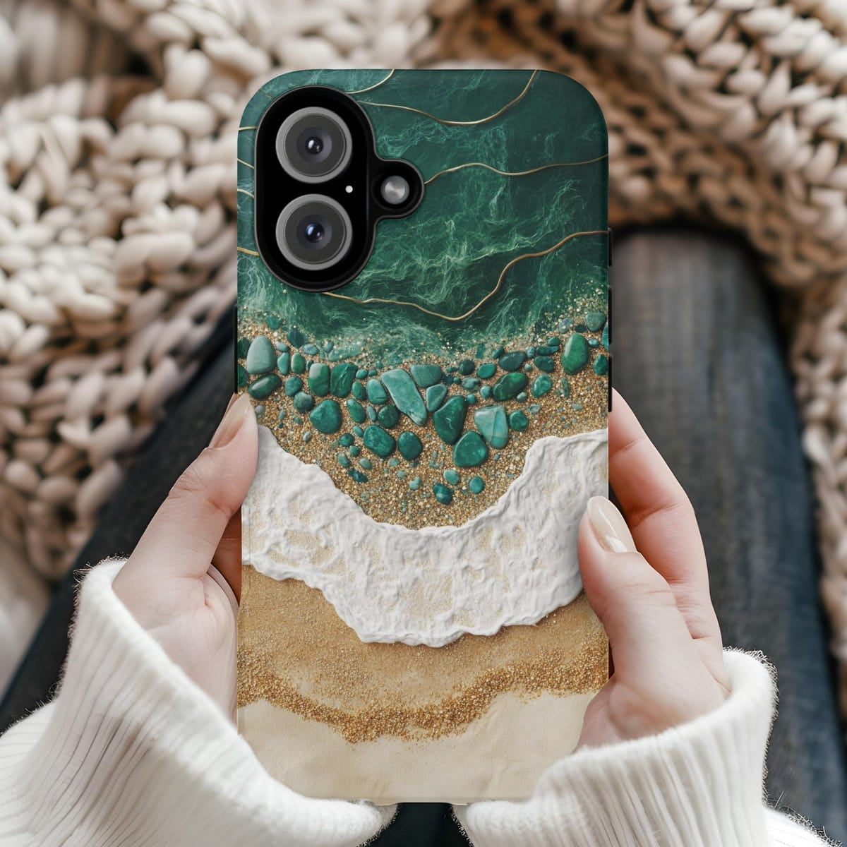 Coastal Ocean Wave Sand Beach Stone Phone Case for 17 16 15 14 13 12 11 ...