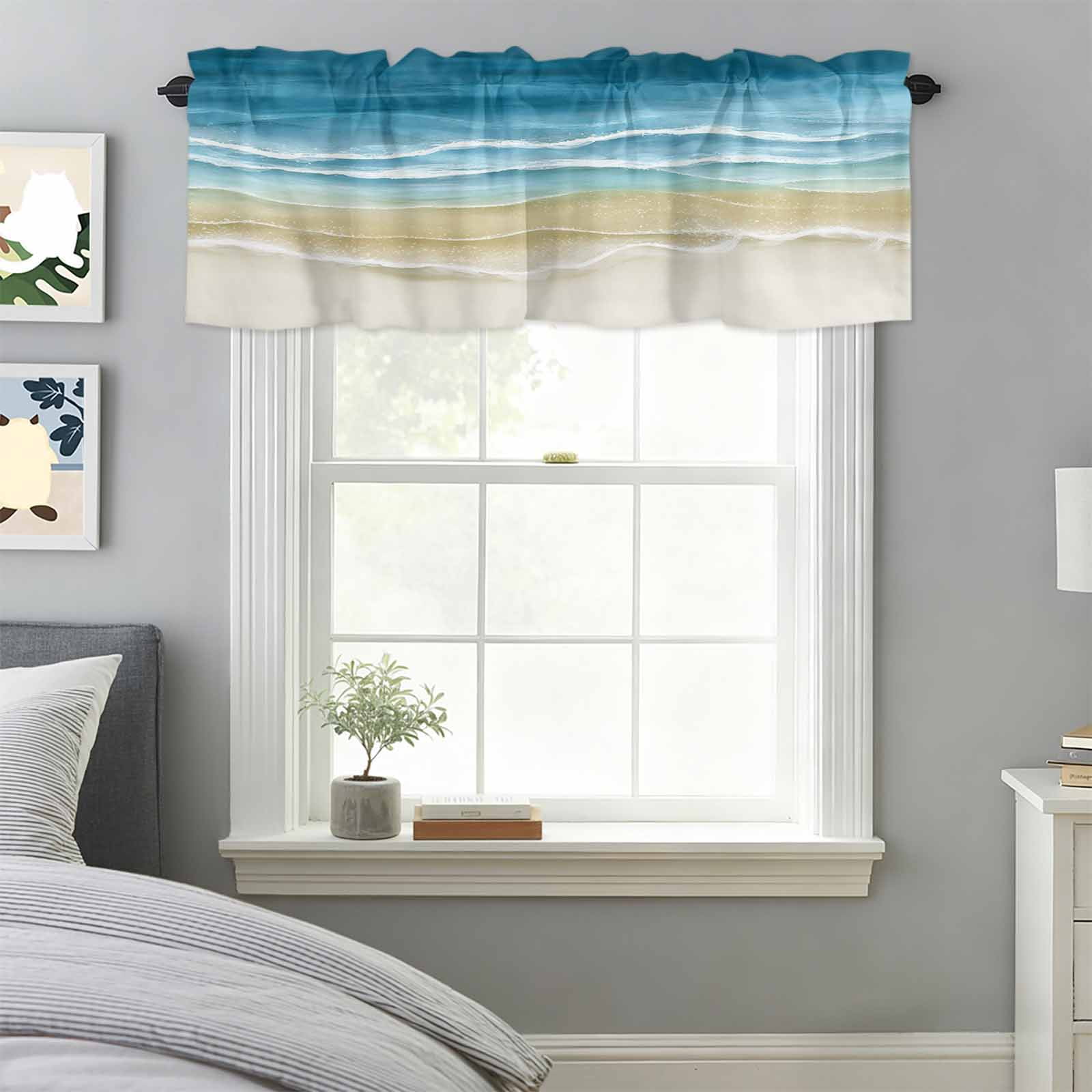 Coastal Ocean Wave Water Ripple Valances for Windows,Rod Pocket Valance ...