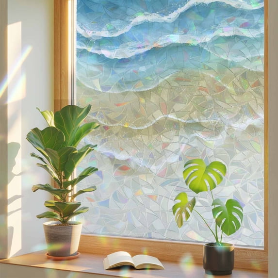 Coastal Ocean Wave Water Ripple Window Privacy Film, Rainbow Film ...