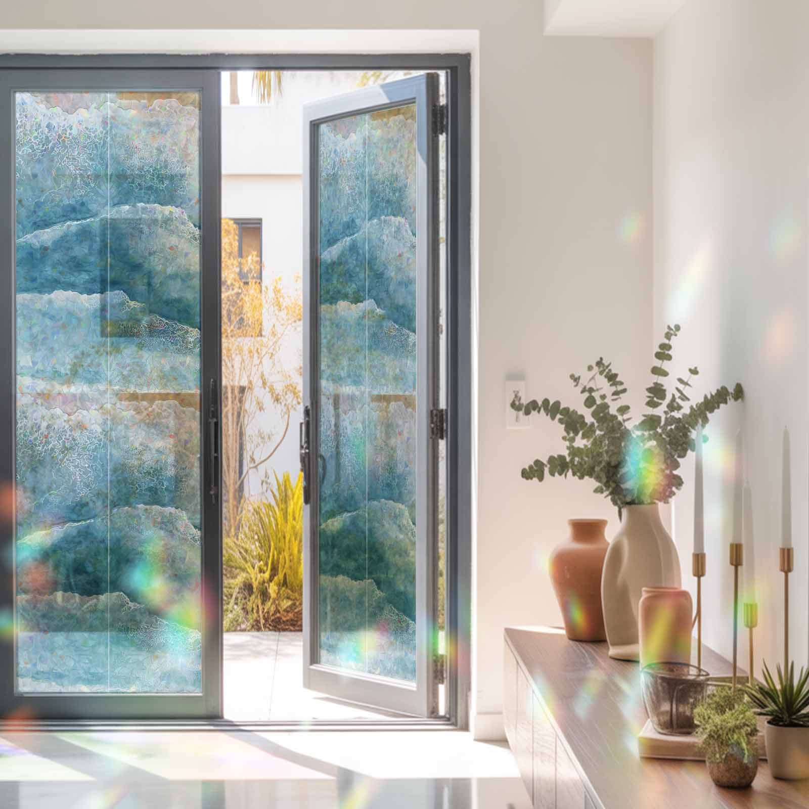 Coastal Ocean Waves Window Privacy Film, Rainbow Film Decorative Window ...