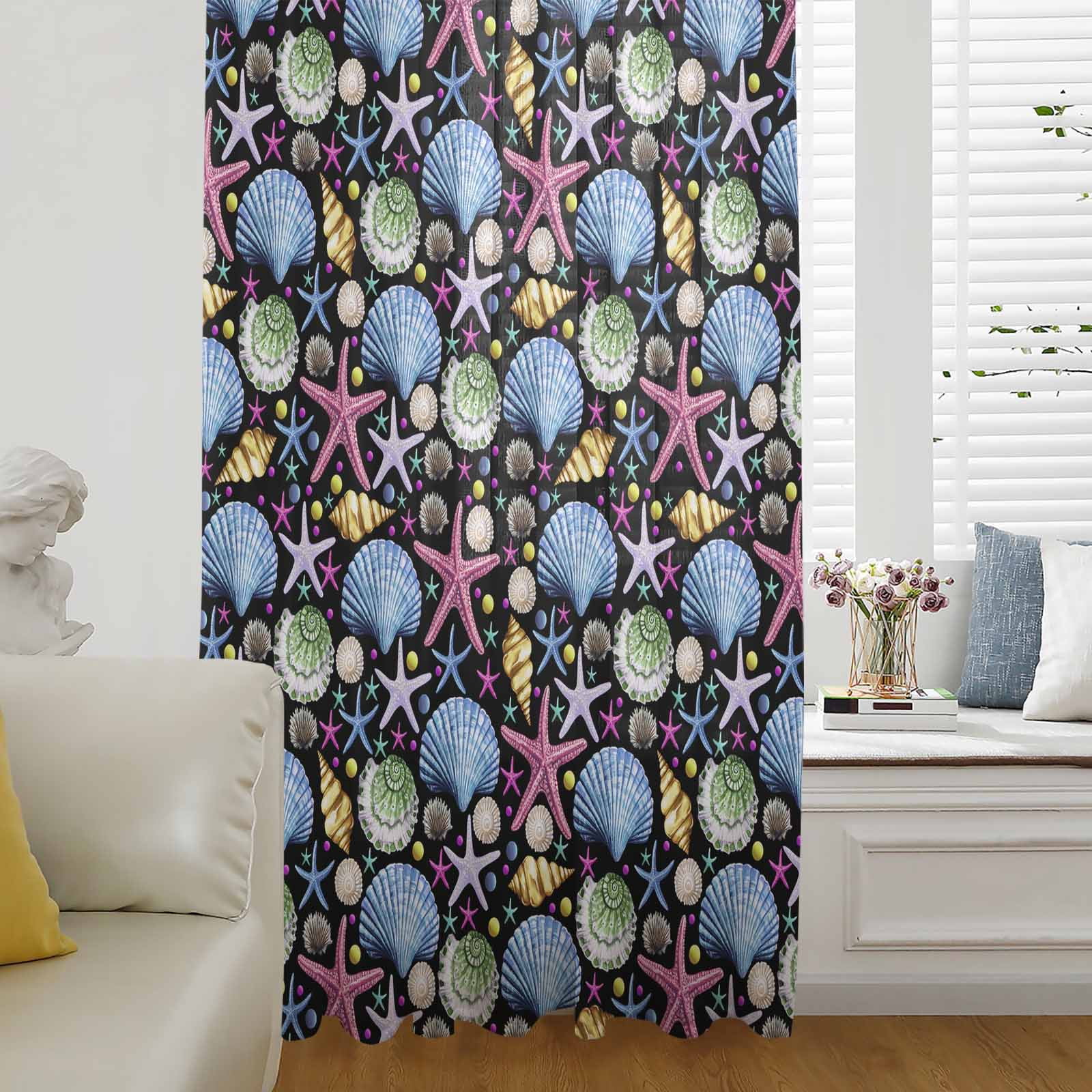 Coastal Ocean Window Curtain 72 Inches Long,Blue Pink Shell Starfish ...