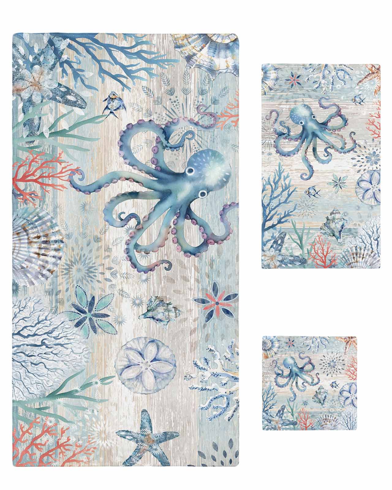 Coastal Octopus Bath Towels for Bathroom Set,Luxury Microfiber Towels ...