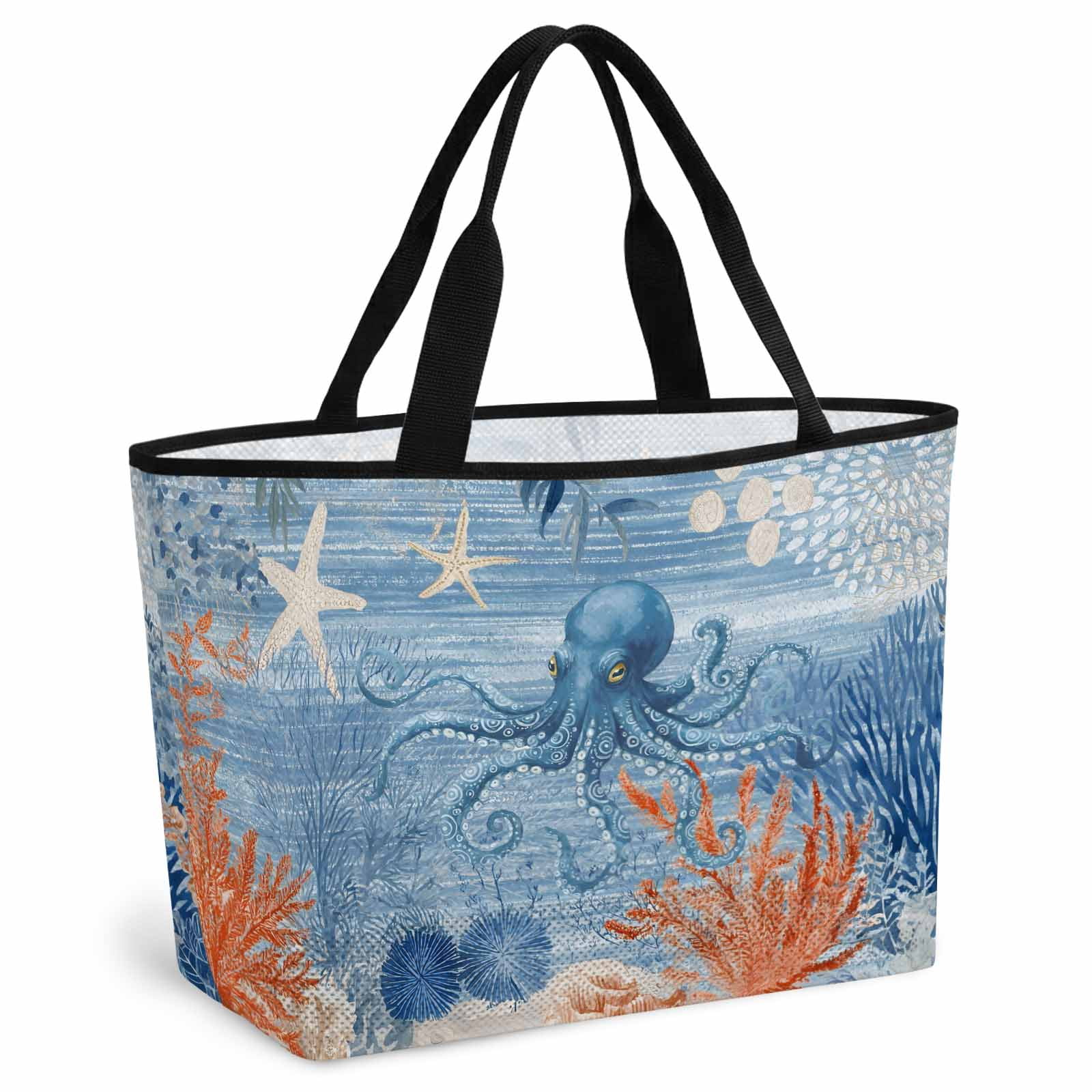 Coastal Octopus Beach Bag for Women, Large Breathable Mesh Beach Tote ...