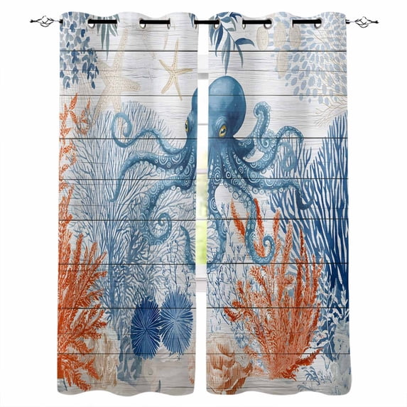 Coastal Octopus Blackout Curtains for Bedroom/Living Room, Thermal ...