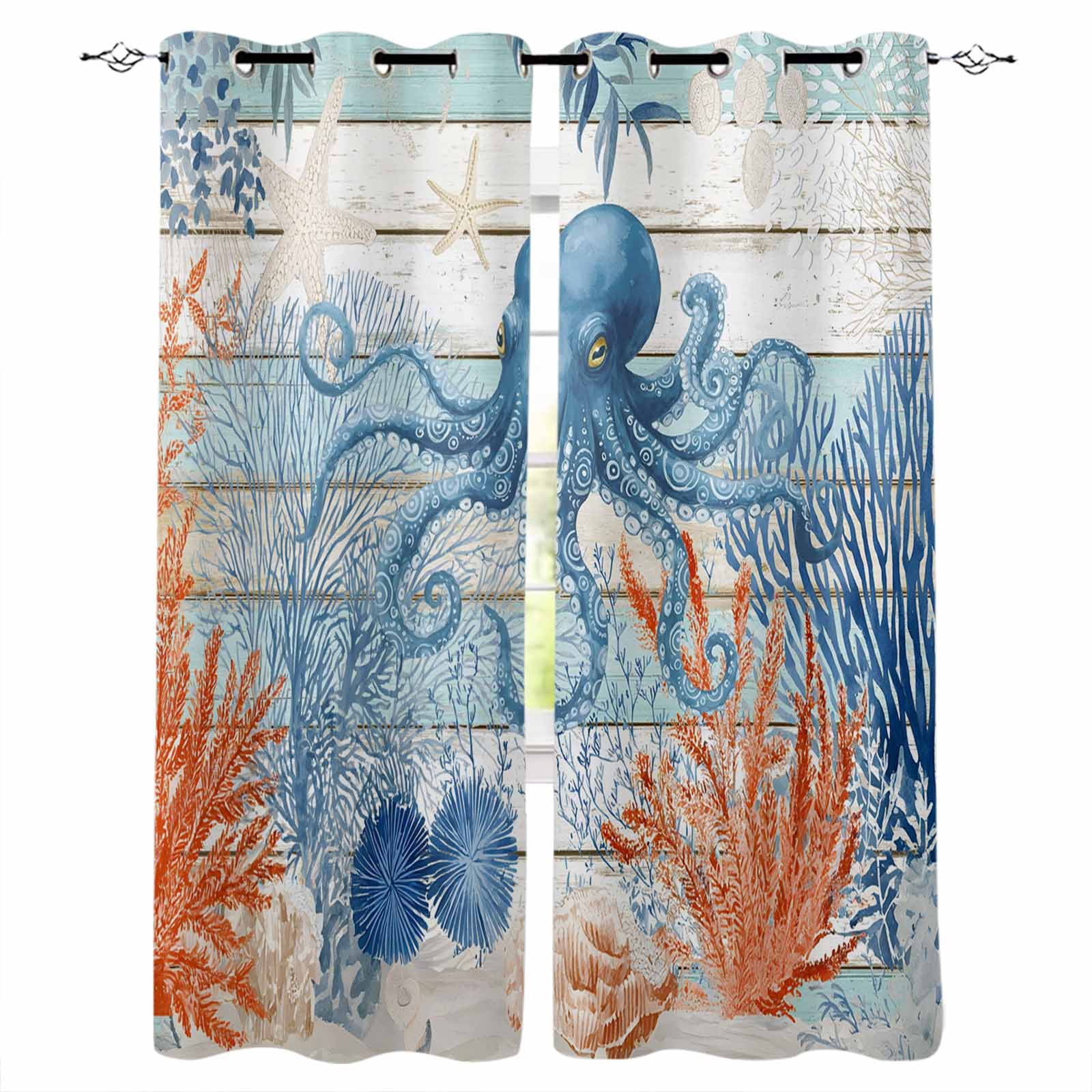 Coastal Octopus Blackout Curtains for Bedroom/Living Room, Thermal ...
