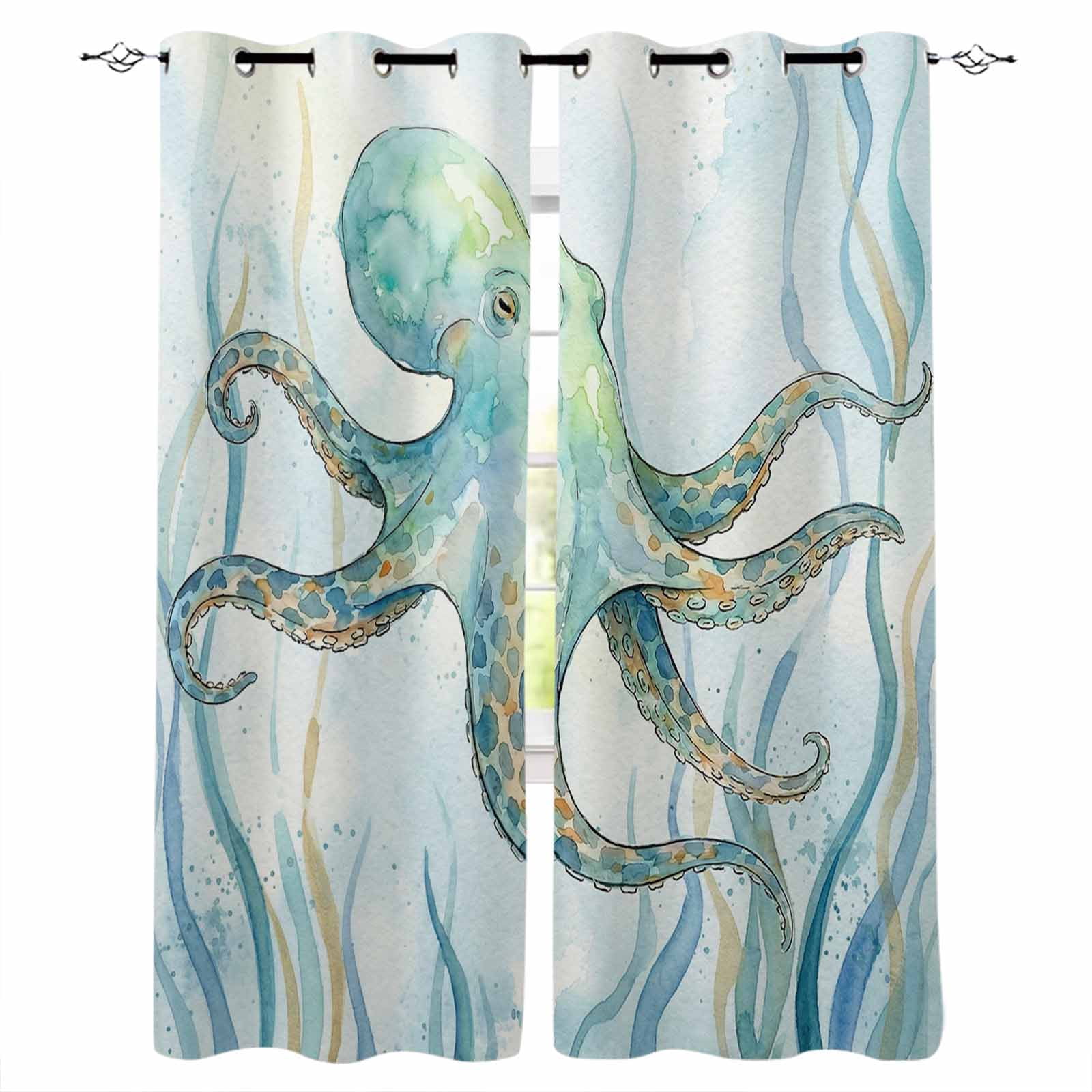 Coastal Octopus Blackout Curtains for Bedroom/Living Room, Thermal ...