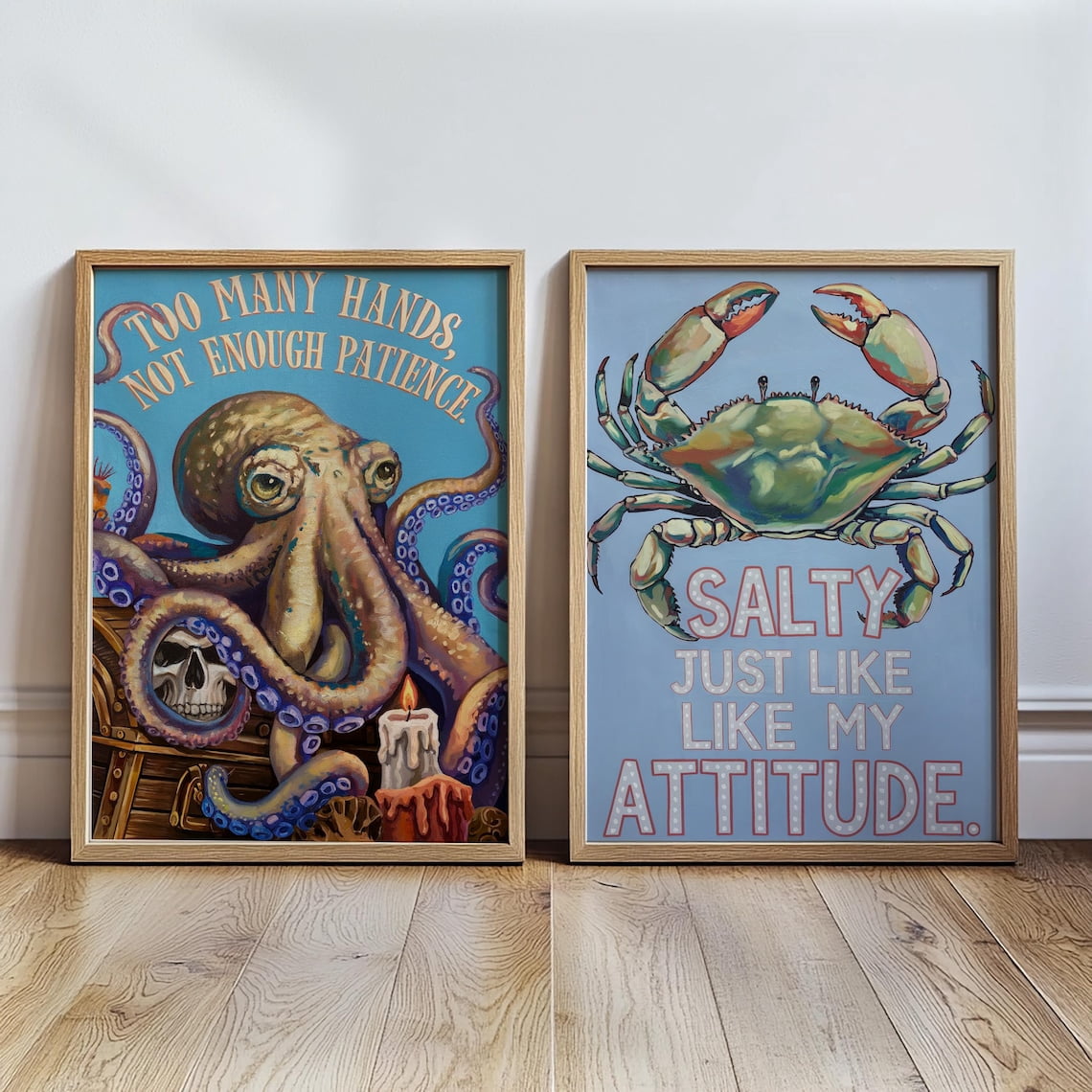 Coastal Octopus Crab Wall Art Sea Life Beach House Decor Set 2 ...