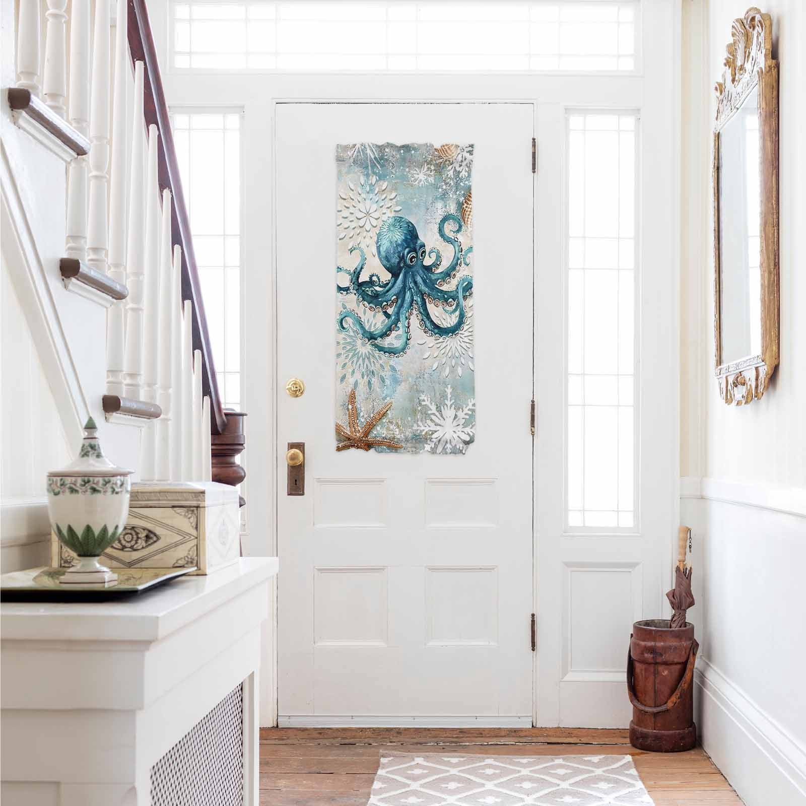 Coastal Octopus Door Curtains for Door Window, French Sidelight Front ...