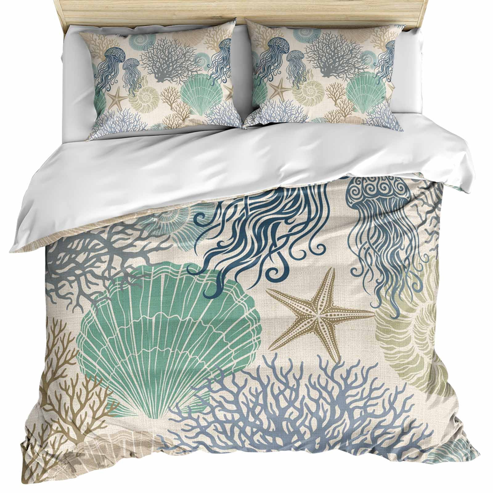 Coastal Octopus Duvet Cover Set 3 Pieces with Zipper Closure, Nautical ...