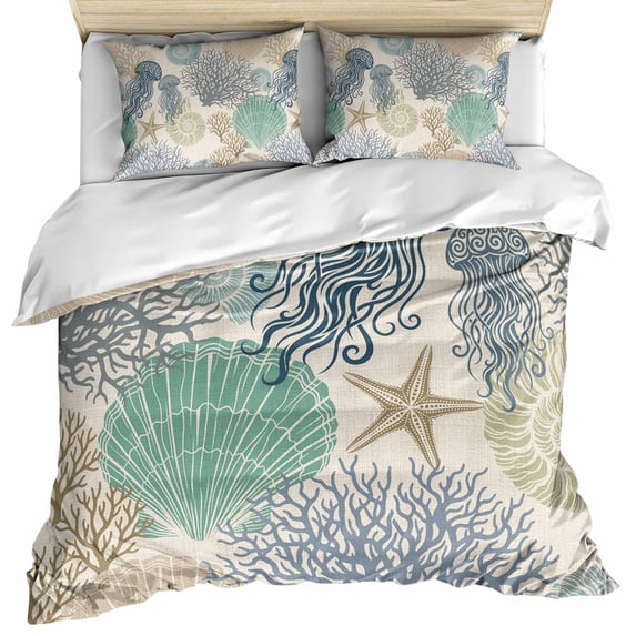 Coastal Octopus Duvet Cover Set 3 Pieces with Zipper Closure, Nautical ...