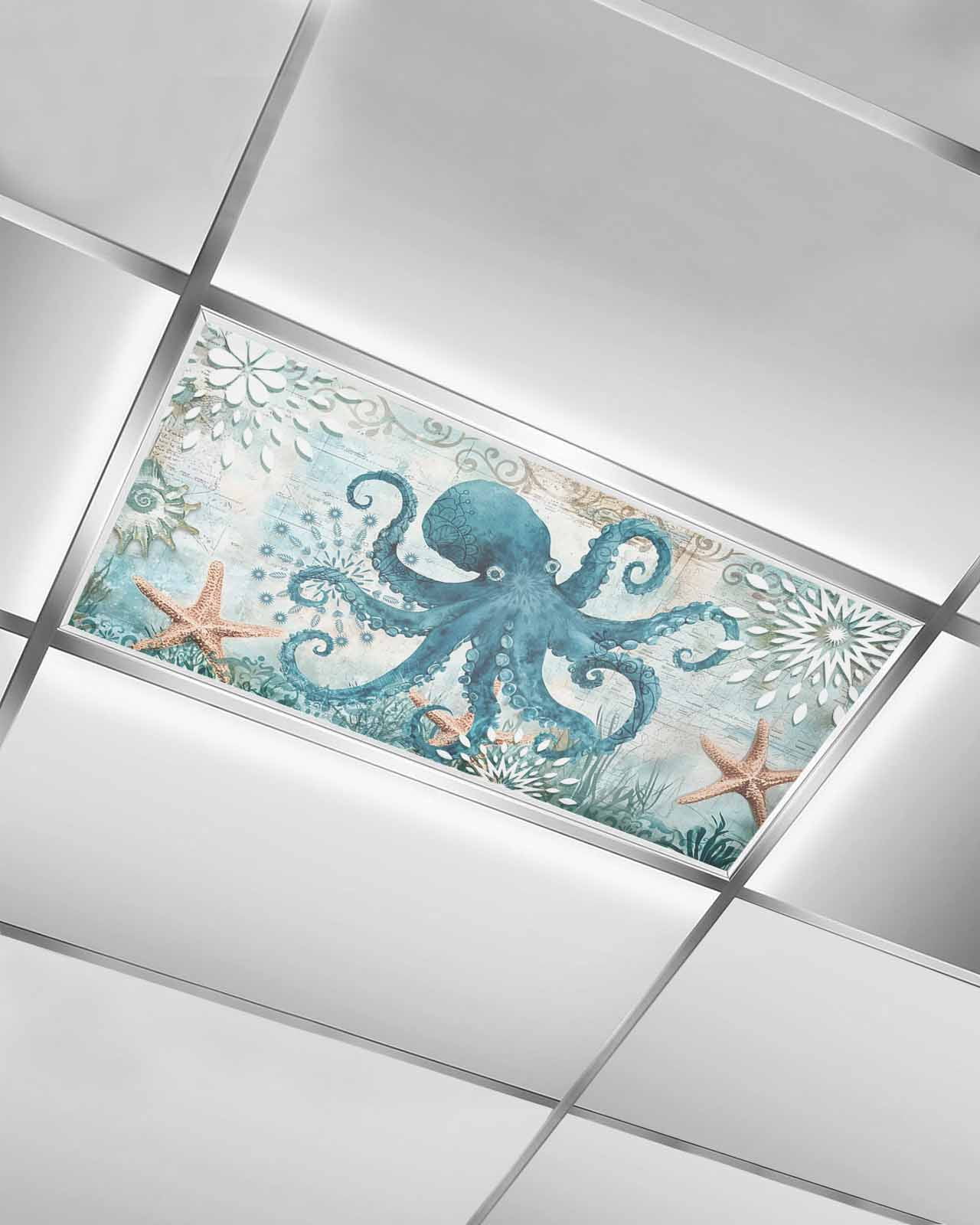 Coastal Octopus Fluorescent Light Covers for Ceiling Lights 4x2 feet,1 ...