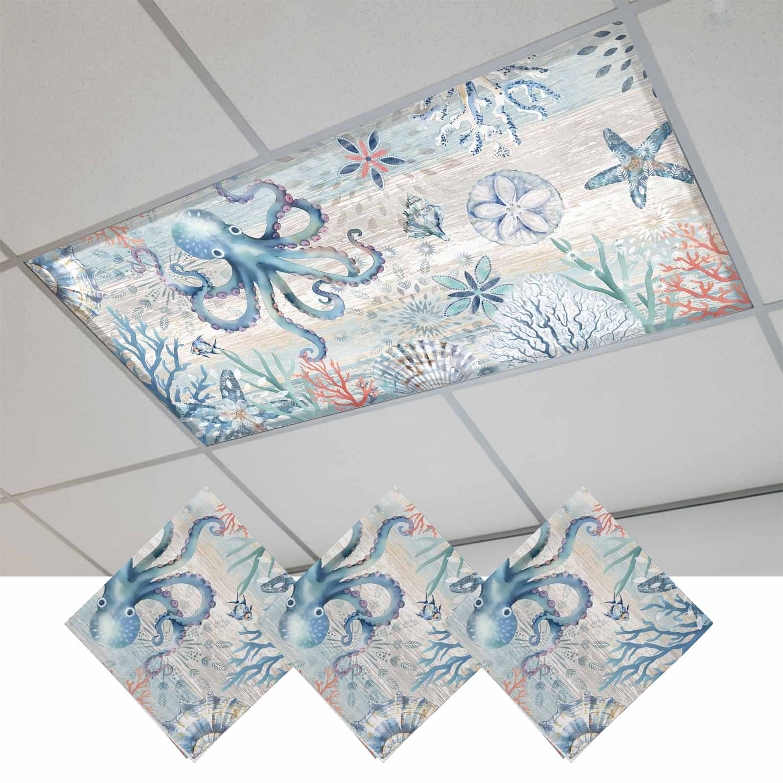 Coastal Octopus Fluorescent Light Covers, Farmhouse Nautical Ocean ...