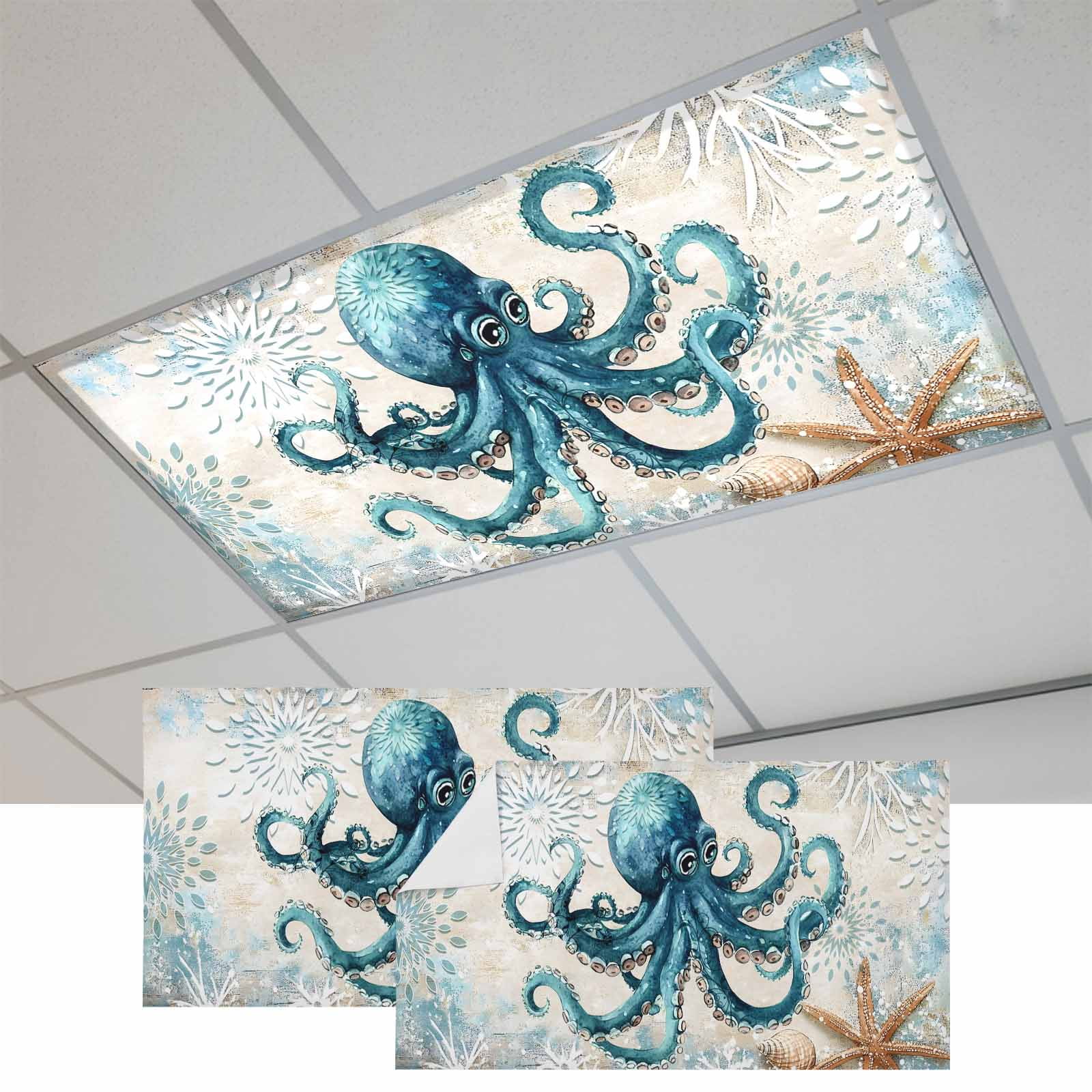 Coastal Octopus Fluorescent Light Covers, Nautical Botanical Starfish ...