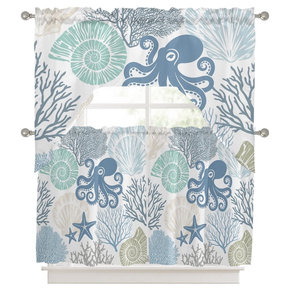 Coastal Octopus Kitchen Curtains Swag Valance and Tier Curtains Set 24 ...