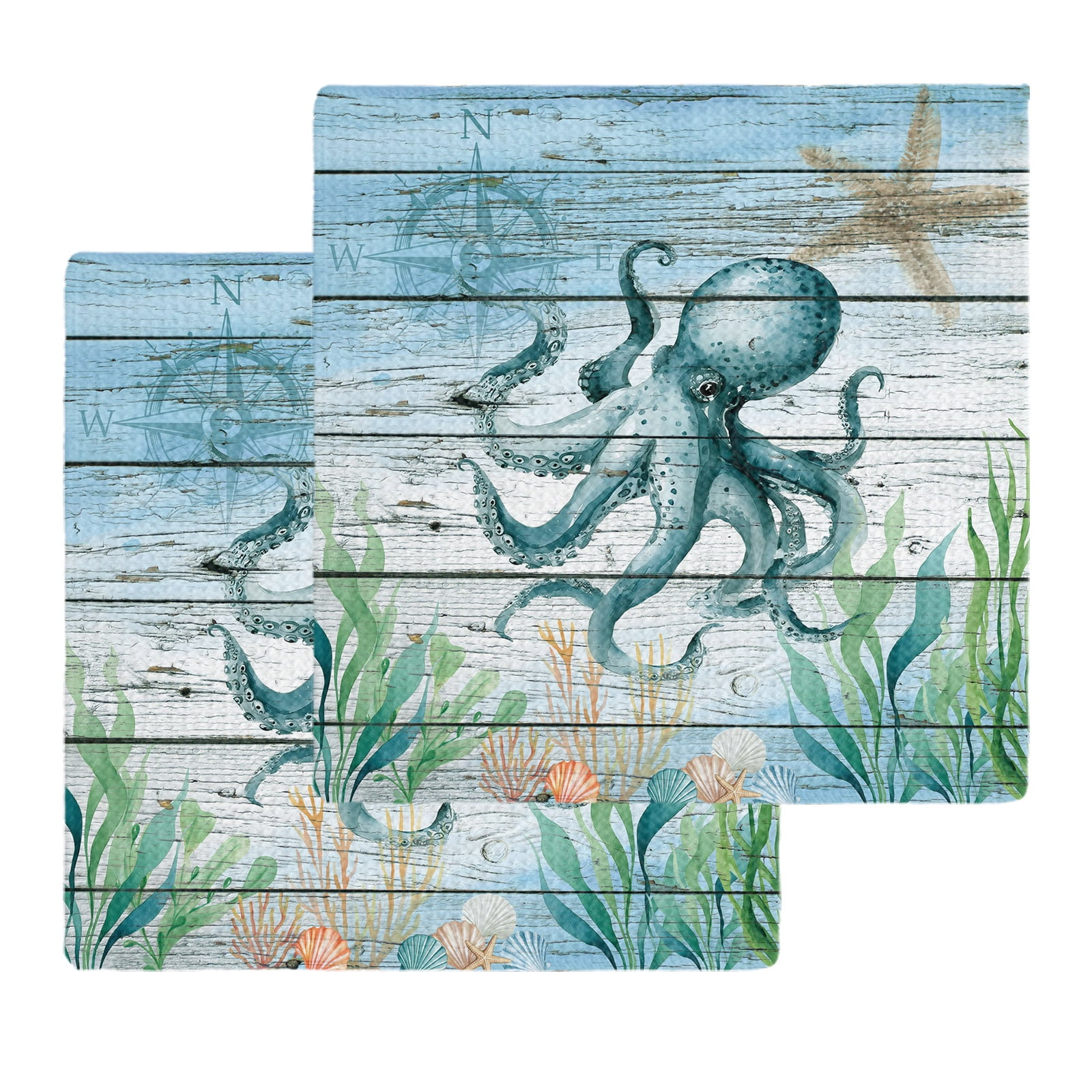 Coastal Octopus Kitchen Dish Towels for Drying Dishes Set of 2 ...