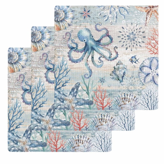 Coastal Octopus Kitchen Dish Towels for Drying Dishes Set of 3 ...
