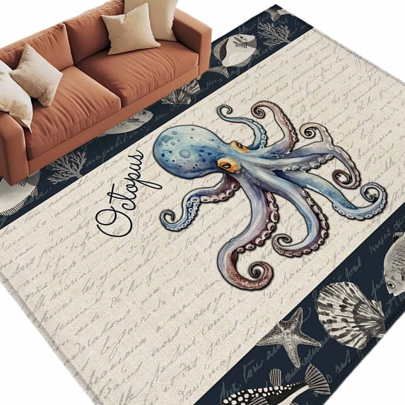 Coastal Octopus Large Area Rugs for Bedroom Living Room, Soft Non Slip ...