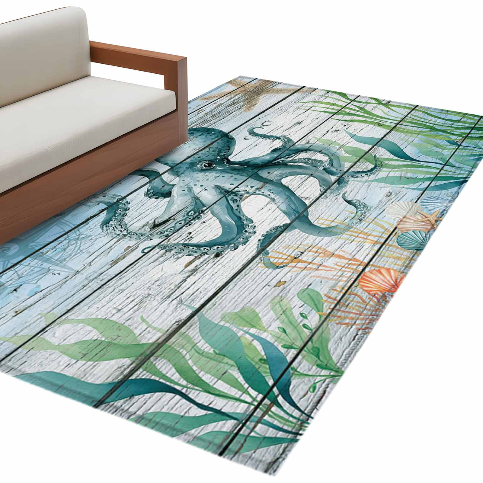 Coastal Octopus Large Area Rugs for Bedroom Living Room, Soft Non Slip ...