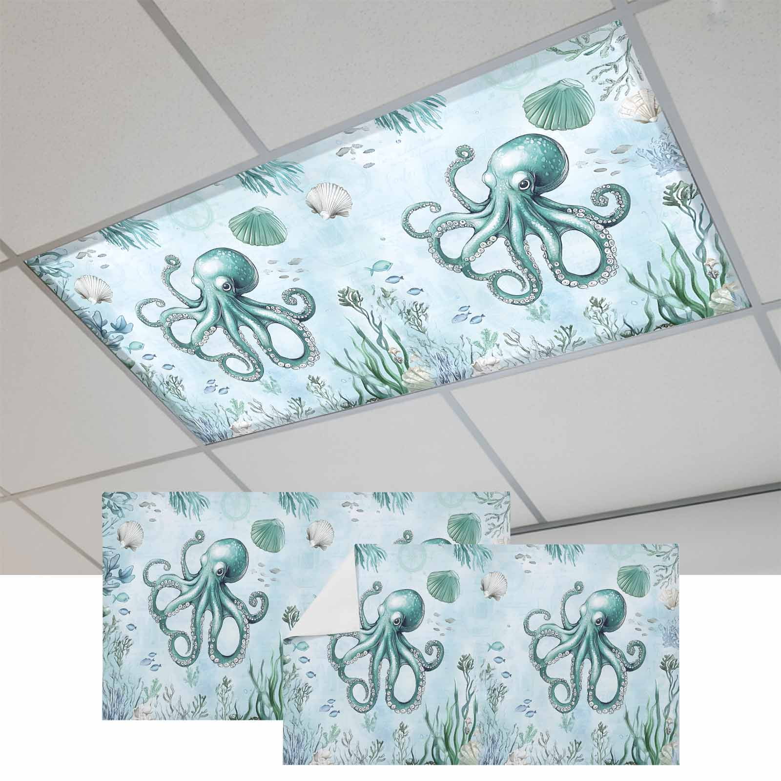 Coastal Octopus Magnetic Fluorescent Light Covers for Ceiling Lights ...