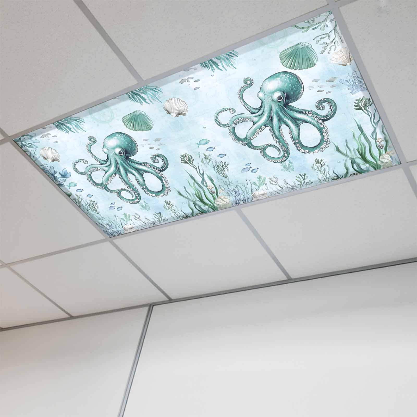 Coastal Octopus Magnetic Fluorescent Light Covers for Ceiling Lights ...