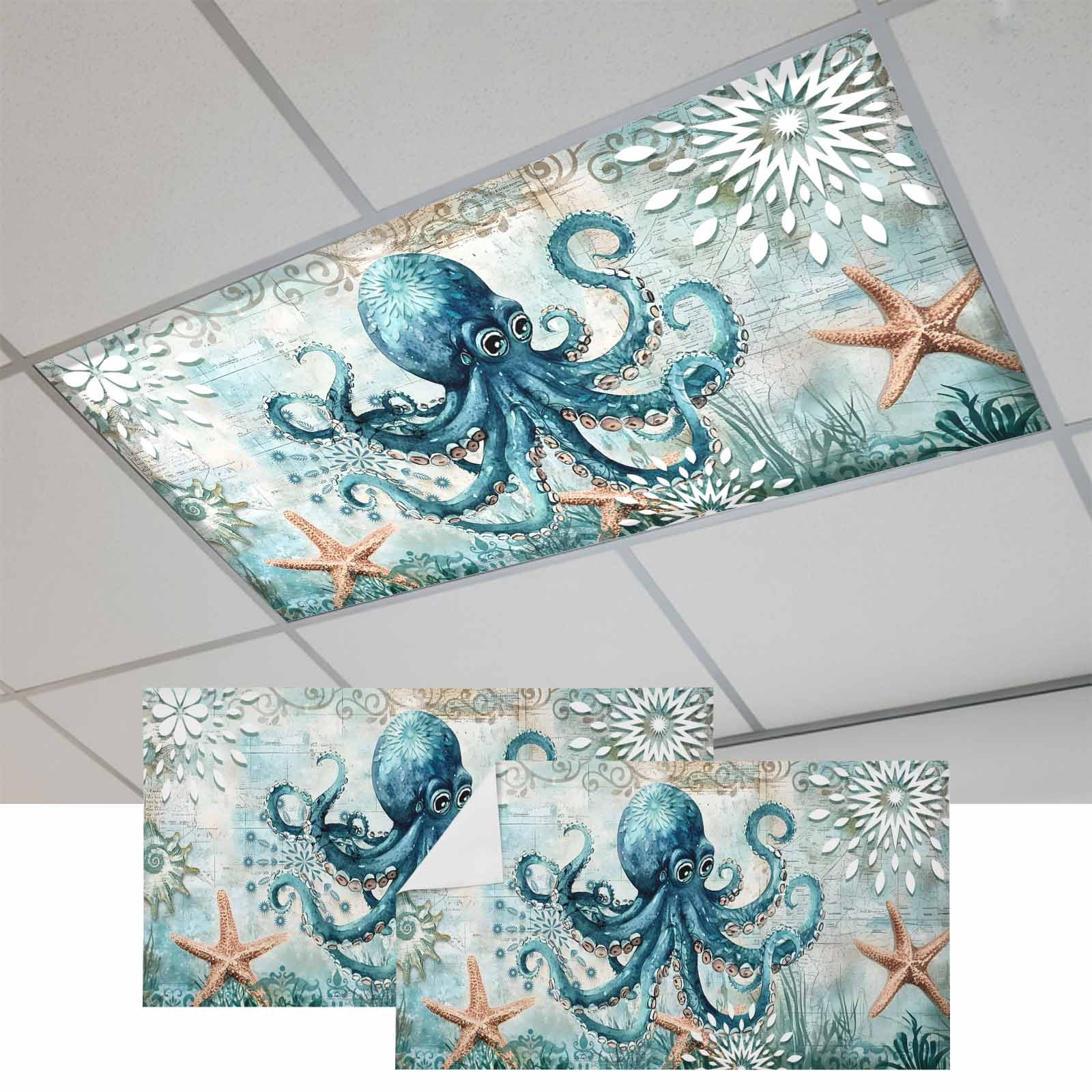 Coastal Octopus Magnetic Fluorescent Light Covers for Ceiling Lights ...