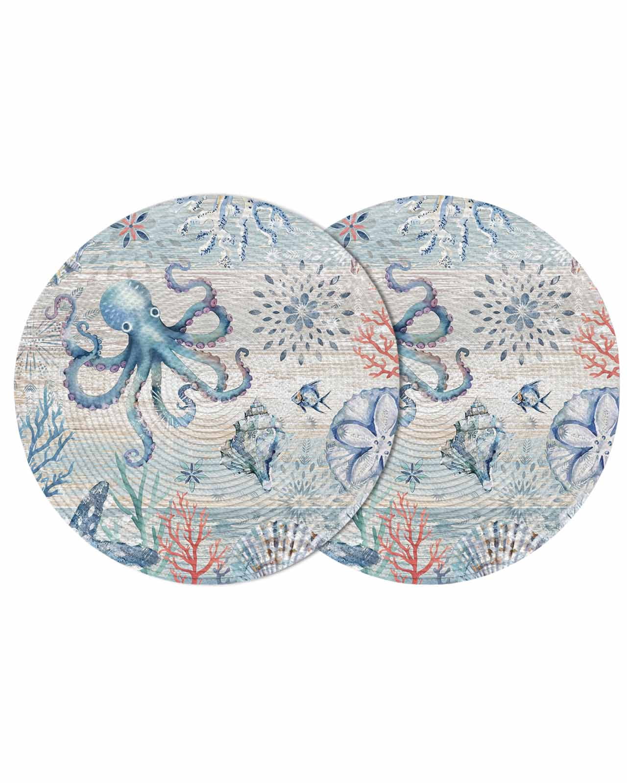 Coastal Octopus Round Placemats Set of 2 for Dinning Tables,Heat-proof ...