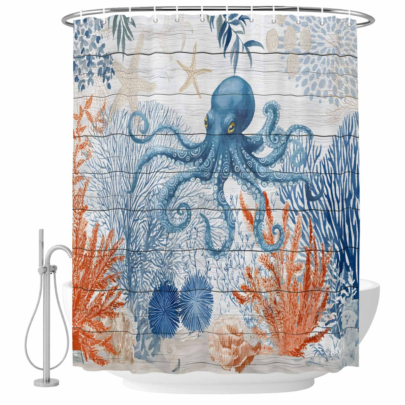 Coastal Octopus Shower Curtain Set - Standard 72" x 72" Washable ...