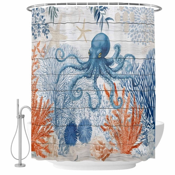 Coastal Octopus Shower Curtain Set - Standard 72" x 72" Washable ...