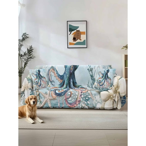 Coastal Octopus Sofa Covers for 2-3 Cushion Couch L-Shaped Sectional ...