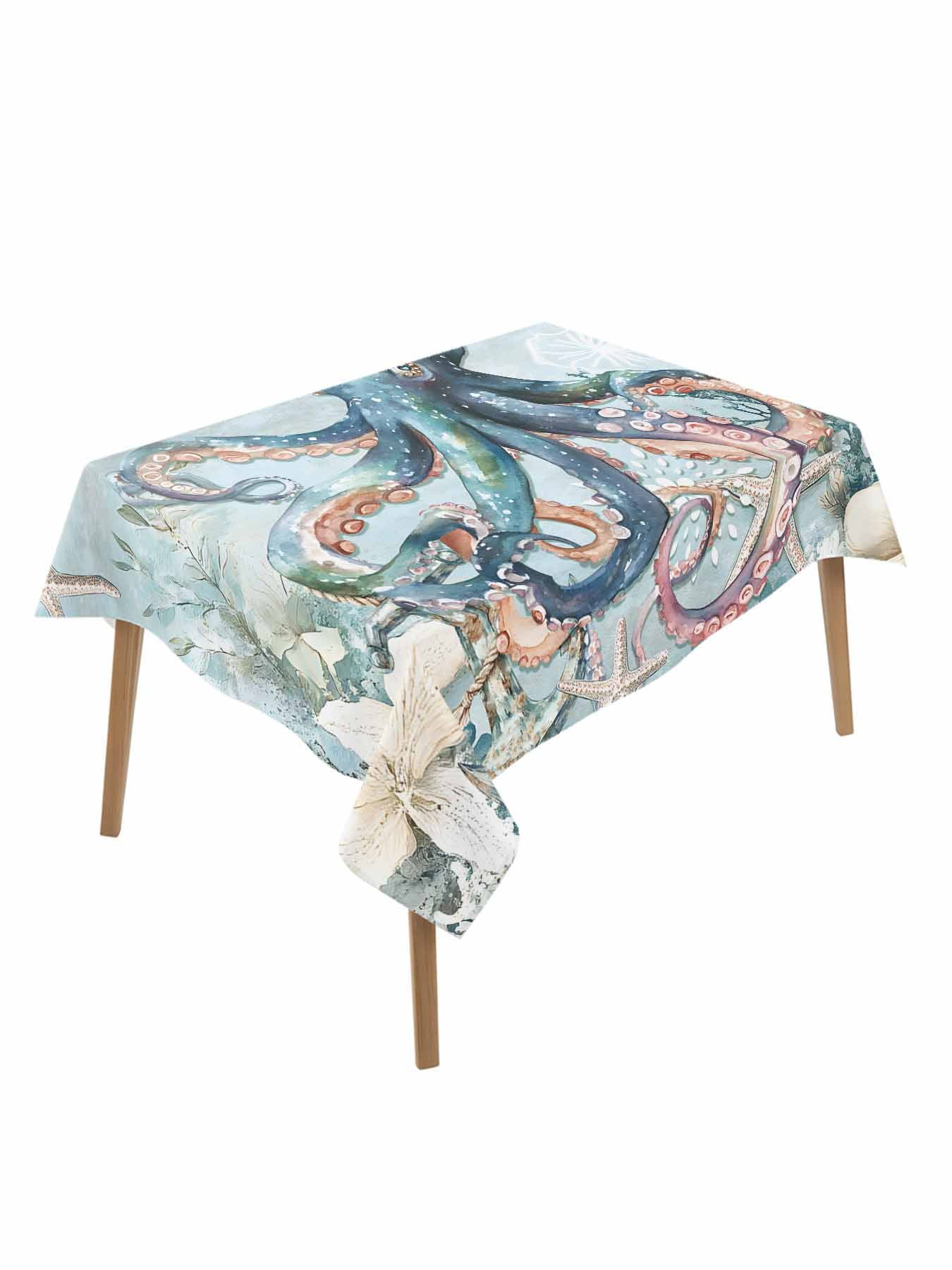 Coastal Octopus Table Cloth, Summer Beach Vintage Ocean Coral ...