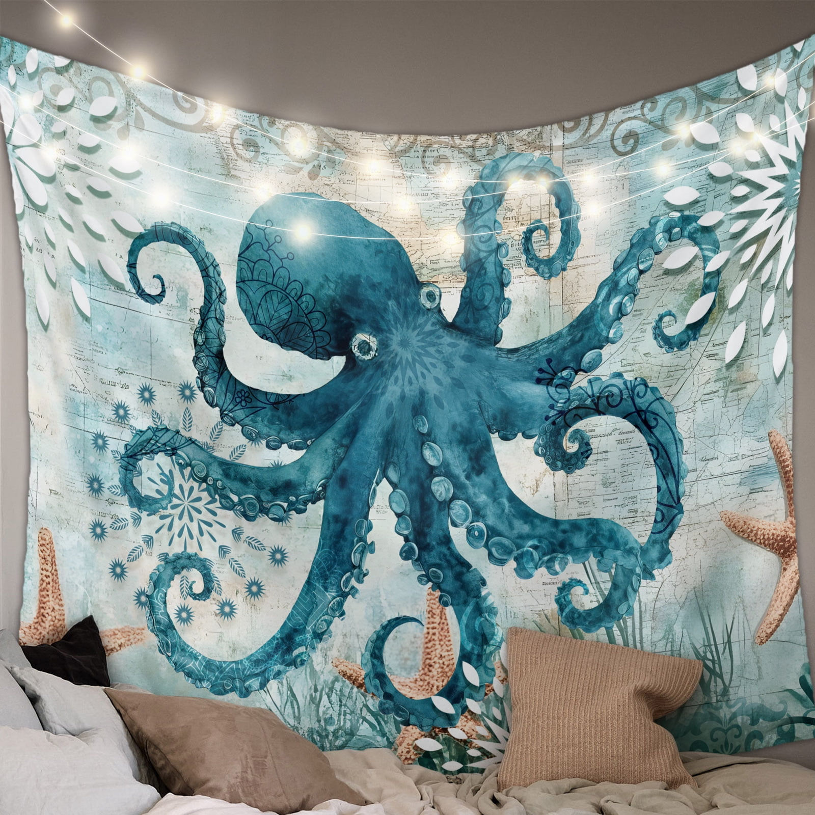 Coastal Octopus Tapestry for Bedroom Wall Hanging Tapestry, Teal ...