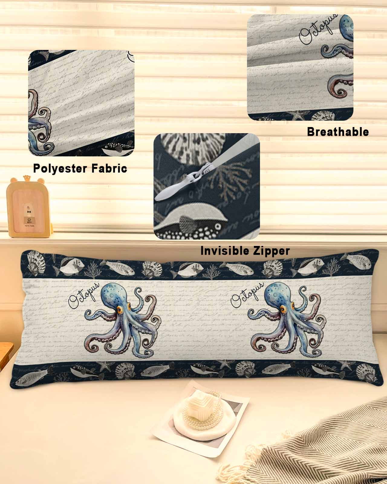 Coastal Octopus Throw Pillow Covers, Nautical Ocean Beach Fish Starfish ...