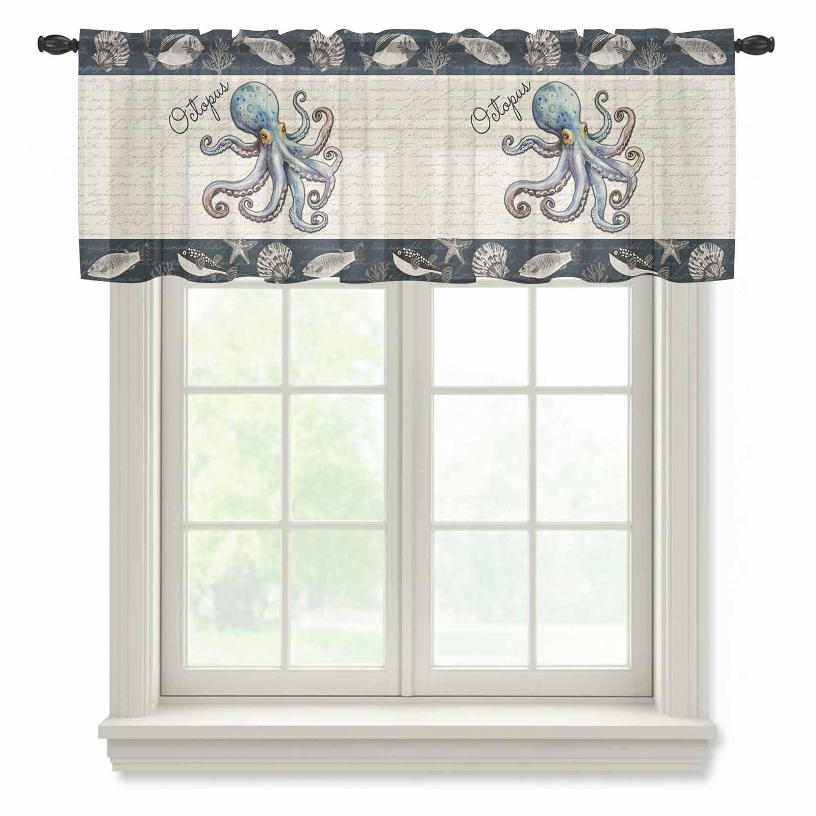 Coastal Octopus Valance Curtains for Kitchen/Living Room/Bathroom ...