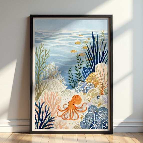 Coastal Octopus Wall Art Print Whimsical Ocean Nursery Decor Pastel ...